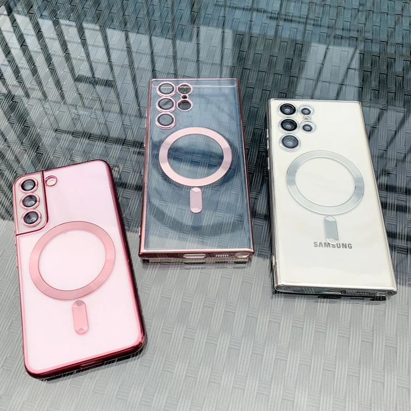 Caso magnético transparente de luxo para samsung galaxy s23 s22 ultra s21 plus s23 macio fino ...