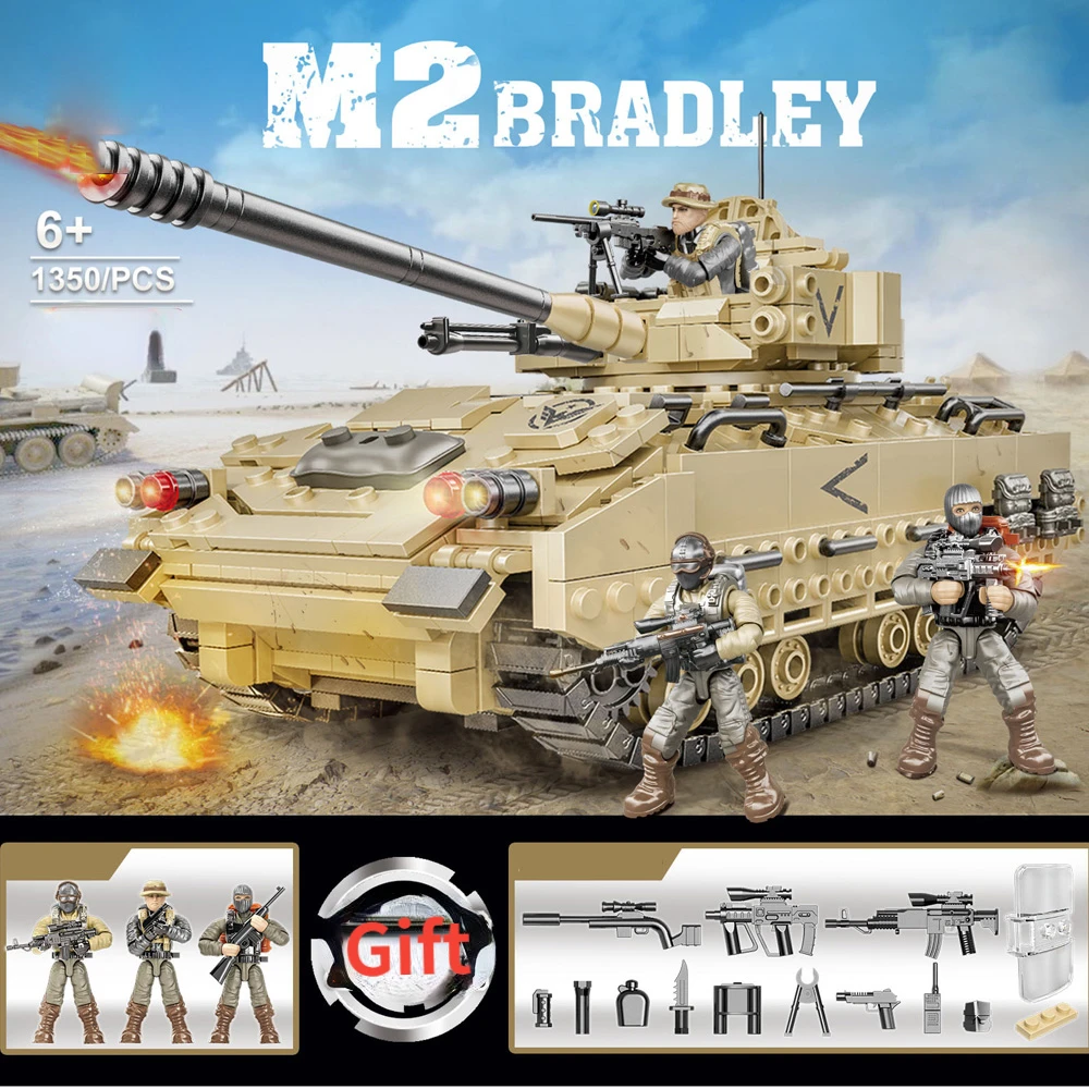 1350 stücke Maßstab Armee Action-figuren Mega Block Ww2 M2 Bradley Tank ...
