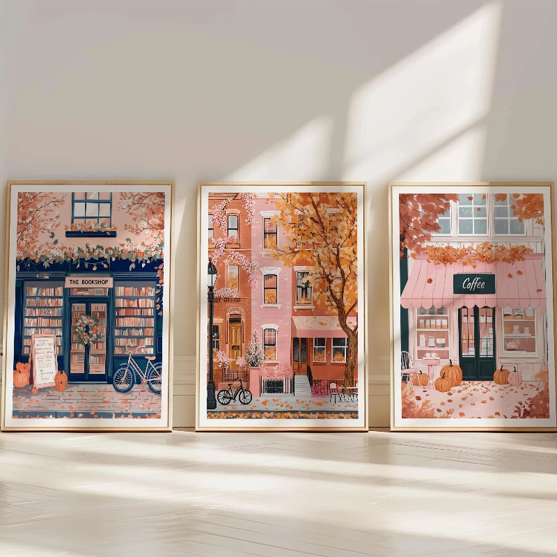 3PC Autumn Wall Art Decor, Coffee Poster, Pink Wall Art, Autumn ...