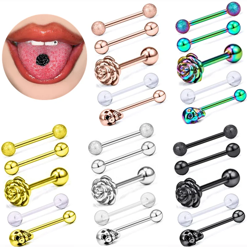 Heart-Tongue-Piercing-Barbell-Set-Stainless-Steel-Rose-Flower-Tongue ...