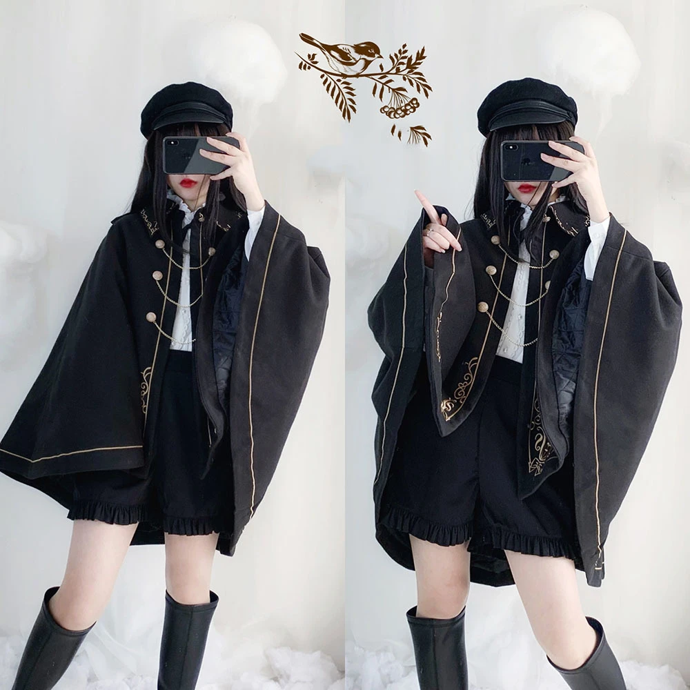 Japanese Harajuku Kawaii Girl Autumn Winter Dark Lolita Cloak Batwing ...