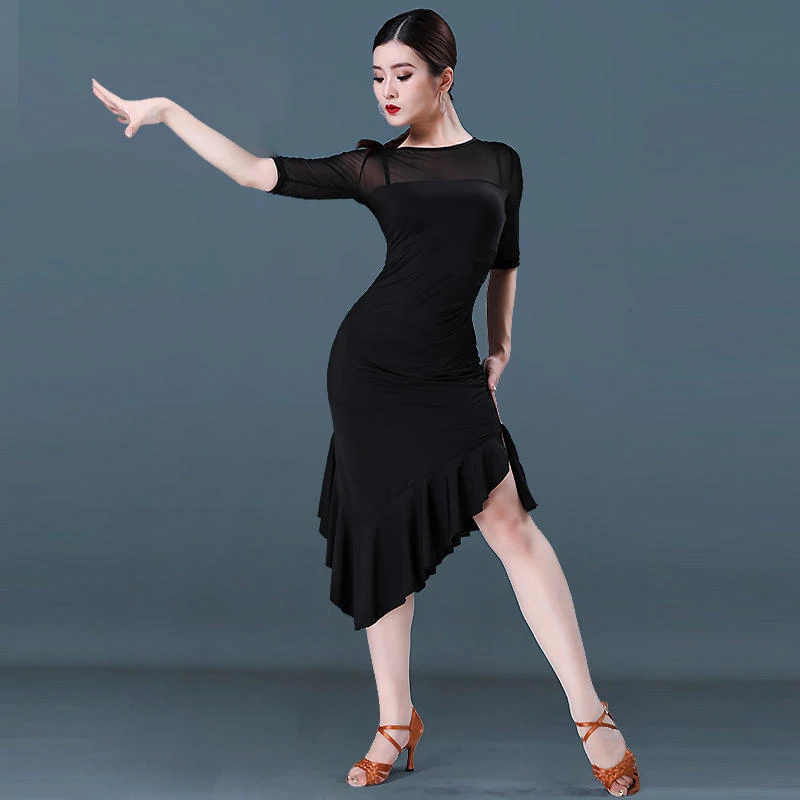 Transparent-Line-Dance-Skirt-Black-Latin-Dance-Practice-Clothing-Long ...