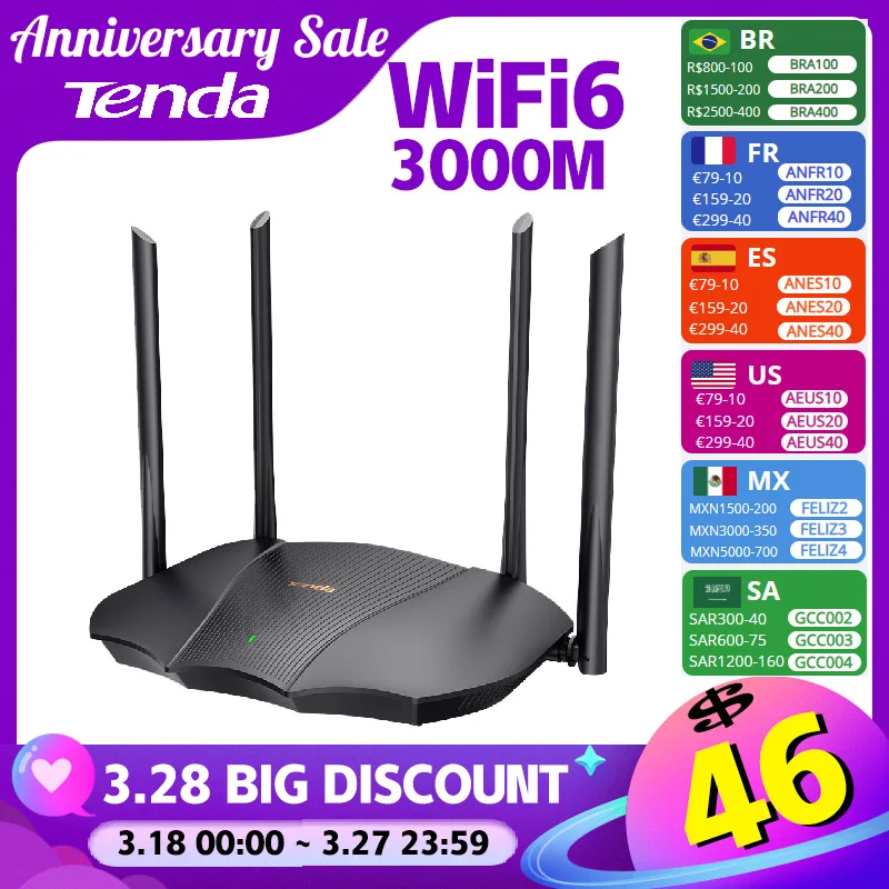 Tenda-AX3000-AX12-Wireless-WiFi-Router-Wifi-6-Dual-Band-2-4G-5G-2976Mbs ...