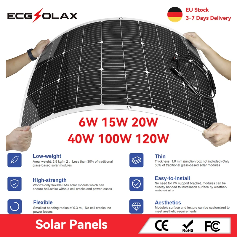 ECGSOLAX-40W-20W-15W-6W-100W-120W-Flexible-Solar-Panel-12V-System ...