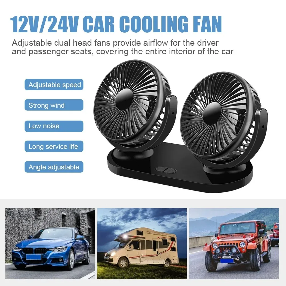 5V-12v-24V-Car-USB-Fan-Cooling-Car-Fan-Dual-Head-Car-fan-3-Speeds ...