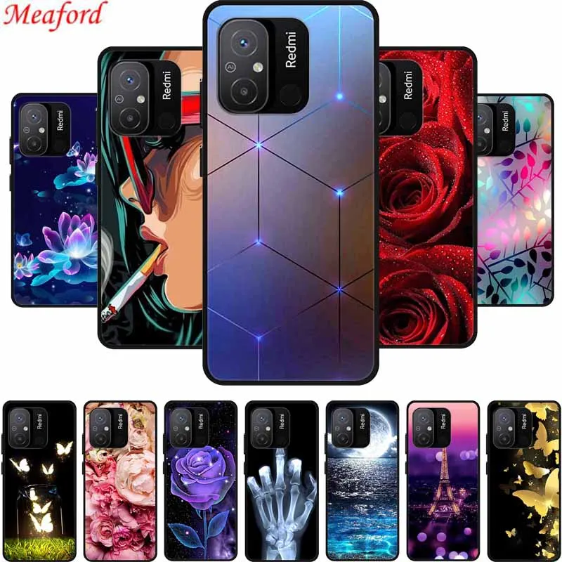 For Xiaomi Redmi 12C Case Popular Picture Black Silicone Soft Back ...