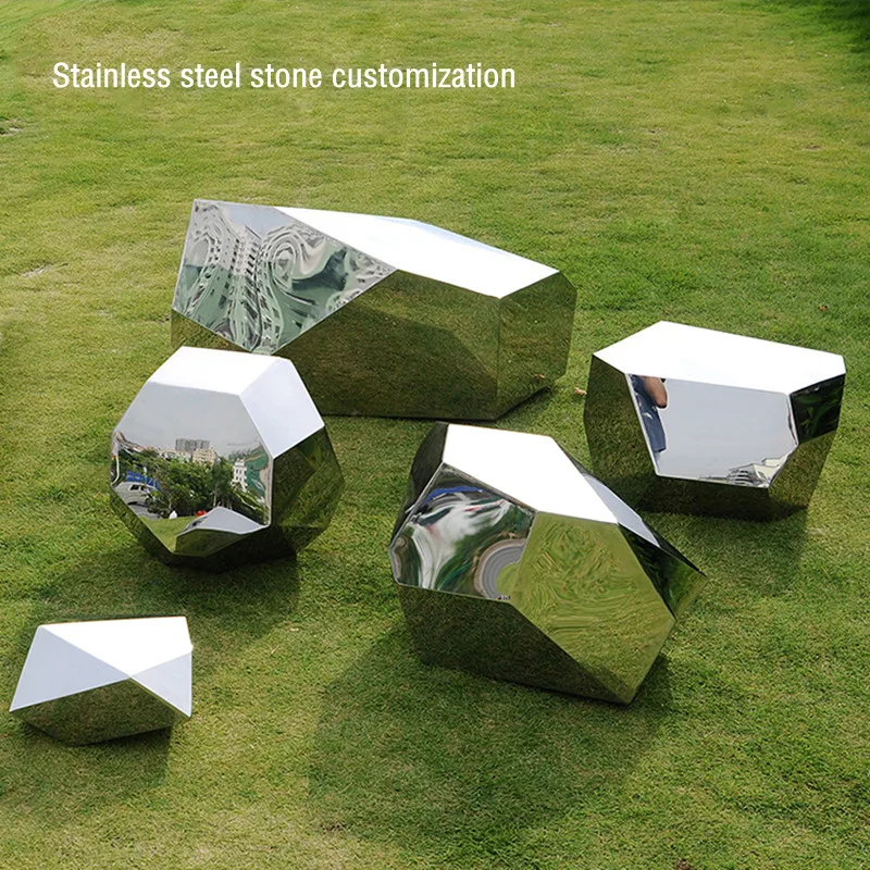Stainless steel geometric block surface stone park Green forest square ...