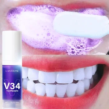 New V34 Pro Whitening Toothpaste Removal Plaque Stain Purple Corrector ...