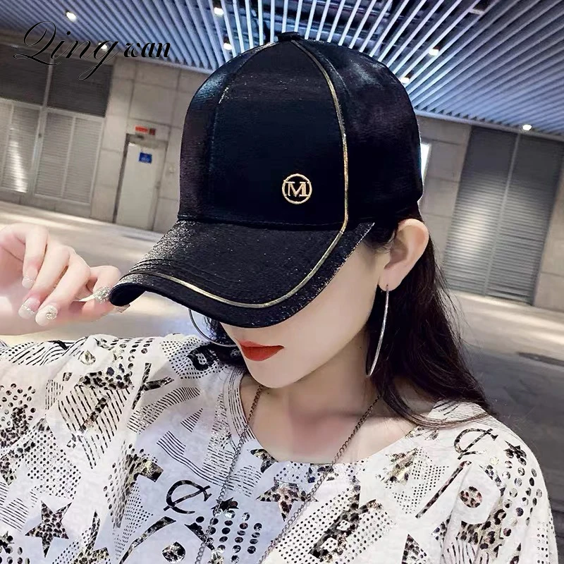 Mercerization-Gold-Letter-M-Baseball-Cap-for-Women-Korean-Cotton-Fitted ...