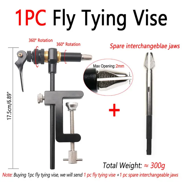 Bimoo 360° Rotation C-Clamp Fly Tying Vise Hardened Steel Jaws Jig Lure ...