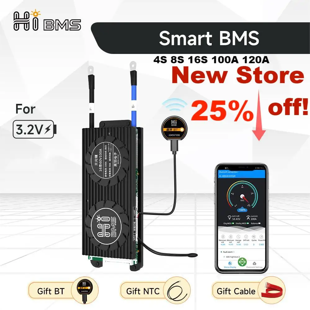Hi Smart BMS 100A Lifepo4 4S 12V 8S 24V 16S 48V 120A Bluetooth Solar Inverter System LFP Energy ...
