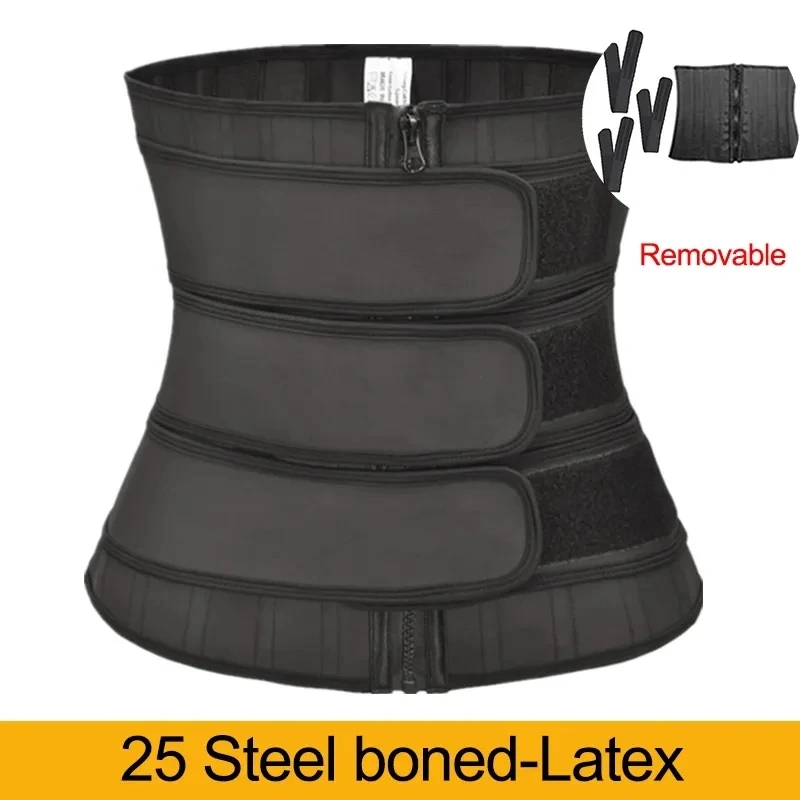 3-Strap-Latex-Waist-Trainer-Women-Body-Shaper-Removable-25-Steel-Bone ...