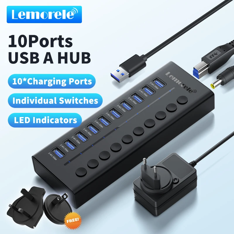 Lemorele-TC119-10-Ports-USB-3-0-Hub-Powered-USB-Hub-3-0-Multiprise-USB ...
