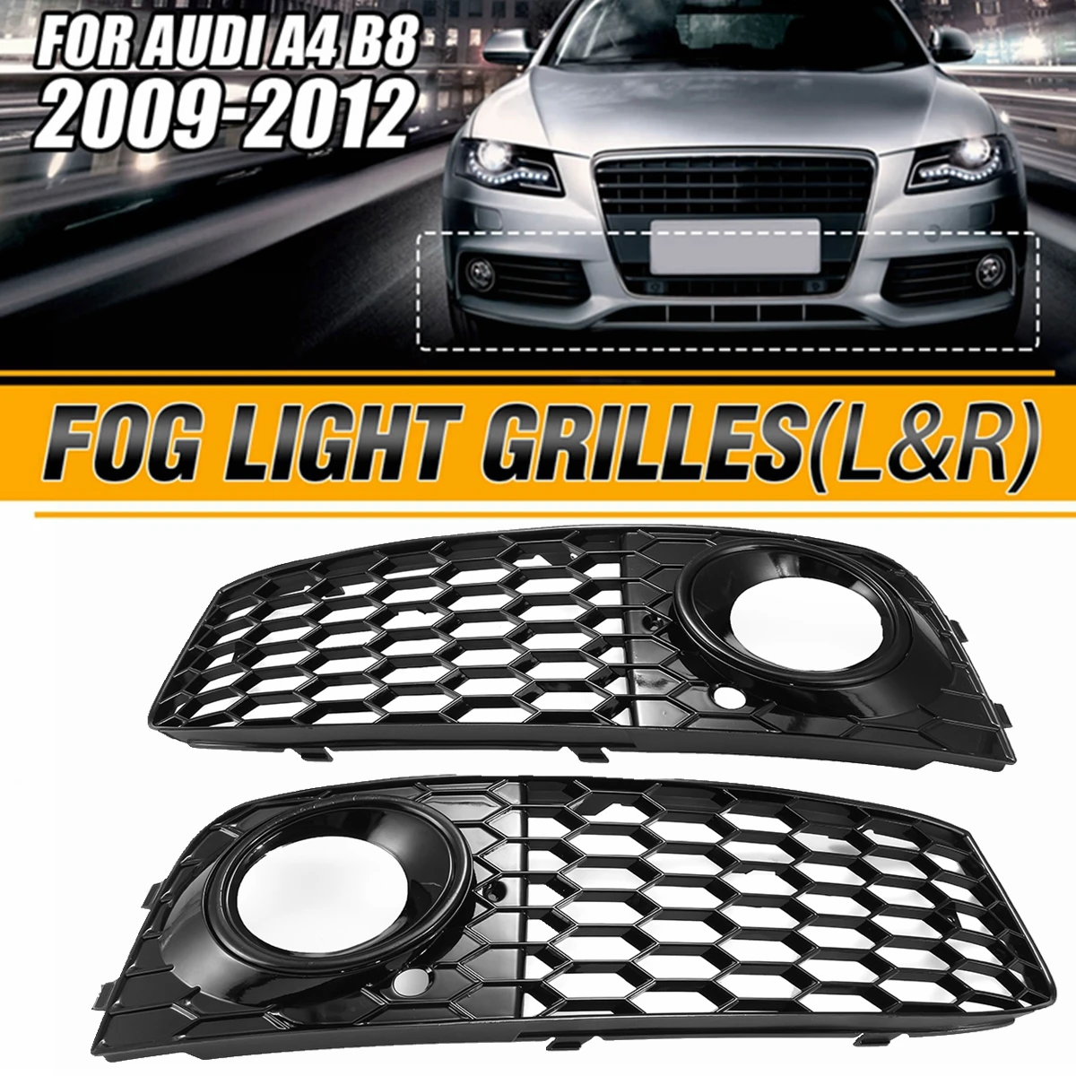 for-Audi-A4-B8-RS4-2009-2010-2011-2012-Honeycomb-Mesh-Fog-Light-Open ...