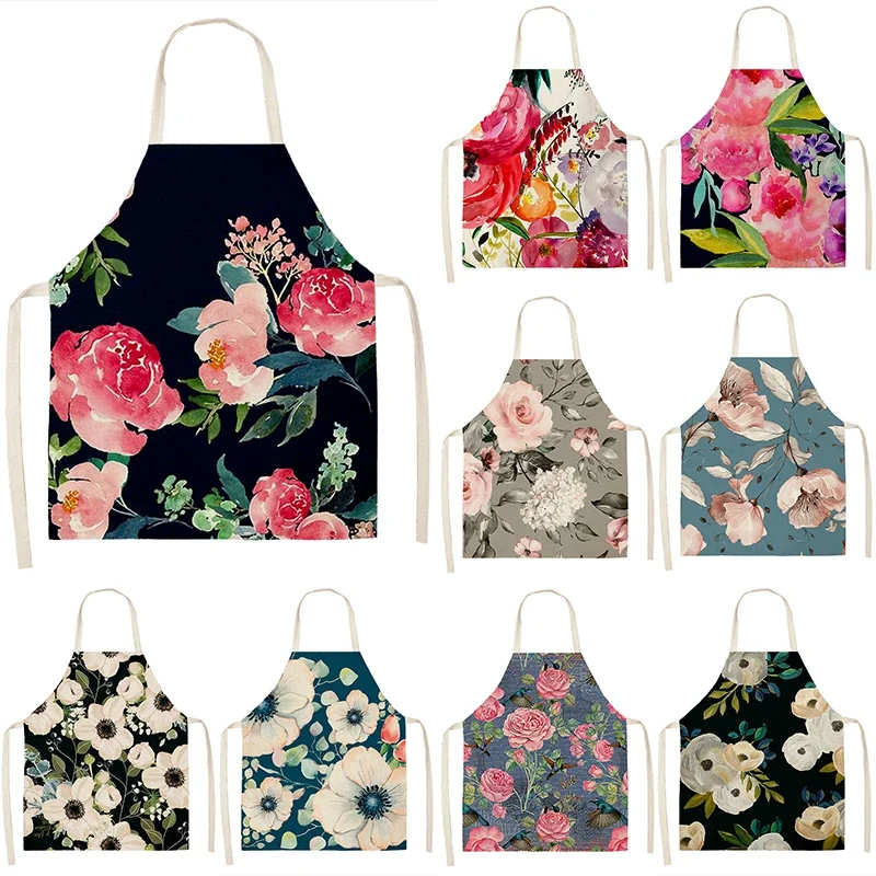 1Pcs-Flower-Pattern-Colorful-Cotton-Linen-Aprons-53-65cm-Home-Cleaning ...