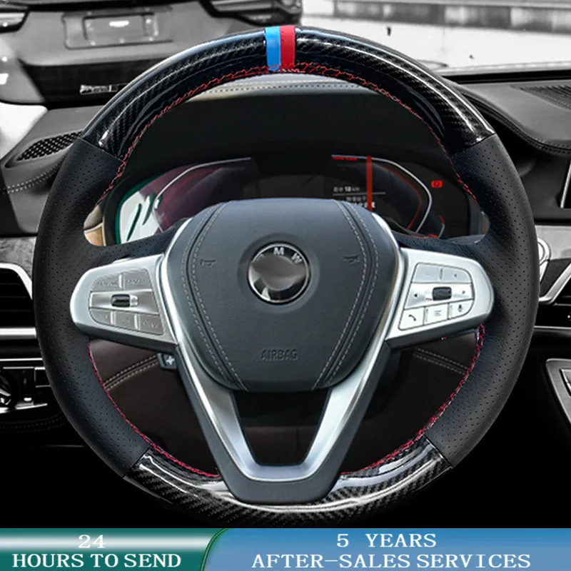 Cubierta personalizada para volante de coche, trenza de cuero y fibra de carbono para BMW G20 ...