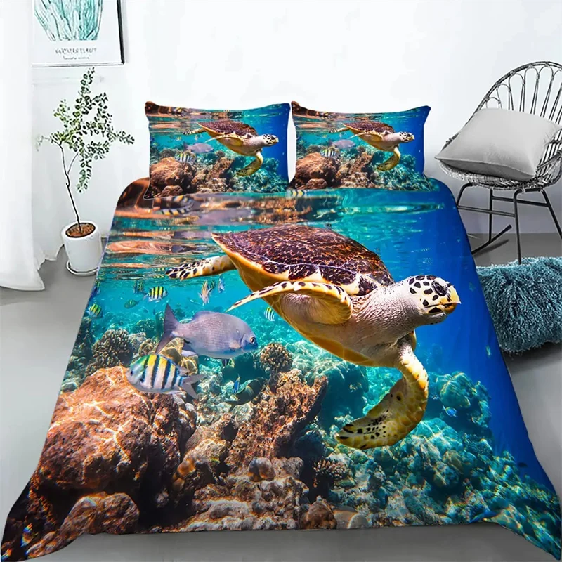 Sea Turtle Duvet Cover Underwater World Themed Marine Life Bedding Set ...