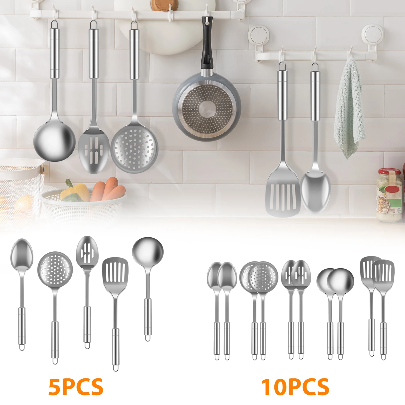 5/10 pçs conjunto de utensílios de cozinha colheres de aço inoxidável ...