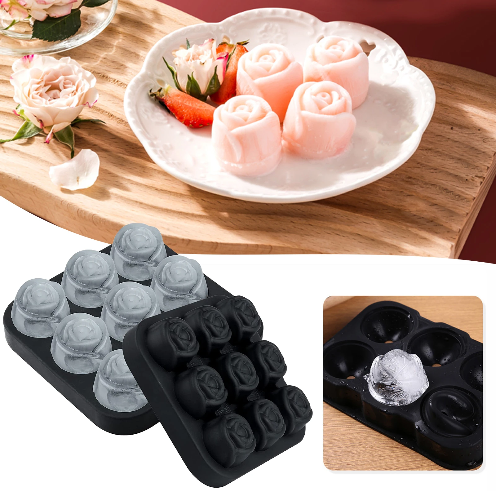 Ice-Mold-3D-Rose-Shape-Silicone-Ice-Cube-Tray-With-Lid-9-Division-Ice ...