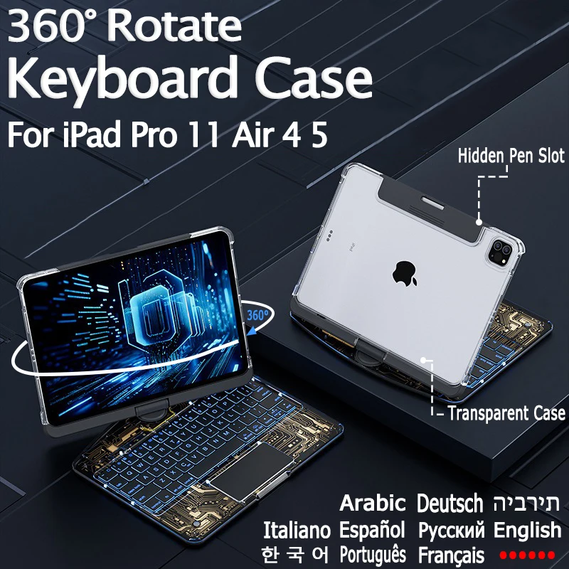 Transparent-Rotating-Magic-Keyboard-for-iPad-Pro-11-Air-4-5-4th-5th-Gen ...