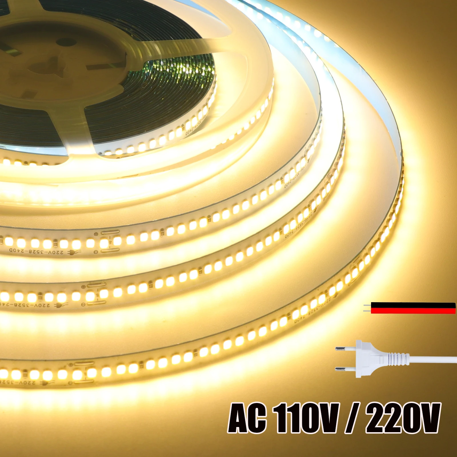 AC 220V 110V LED Strip With US/EU/2Pin Cable 240Leds/M IP44 Self ...