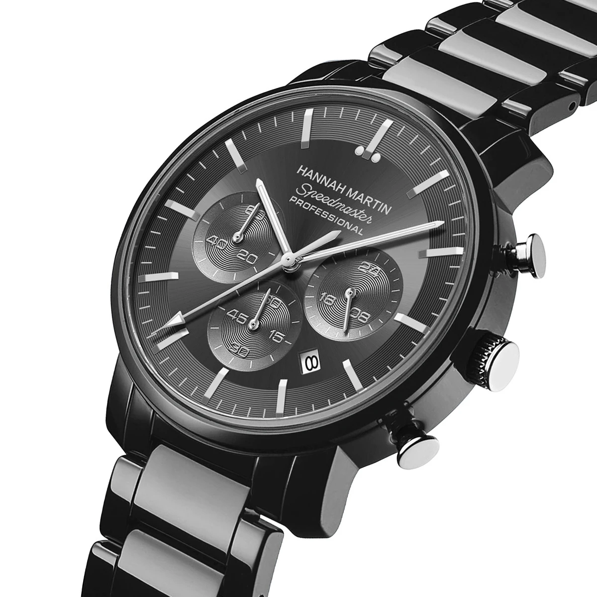 HANNAH MARTIN Top Brand Men Watch Black Stainless Steel 46mm ...