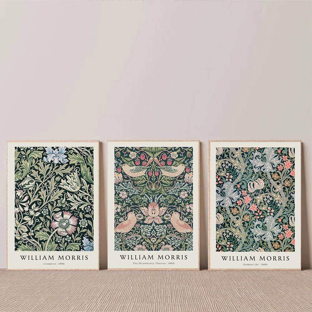 Vintage Leaf Flower Botanical William Morris Museum Canvas Painting ...