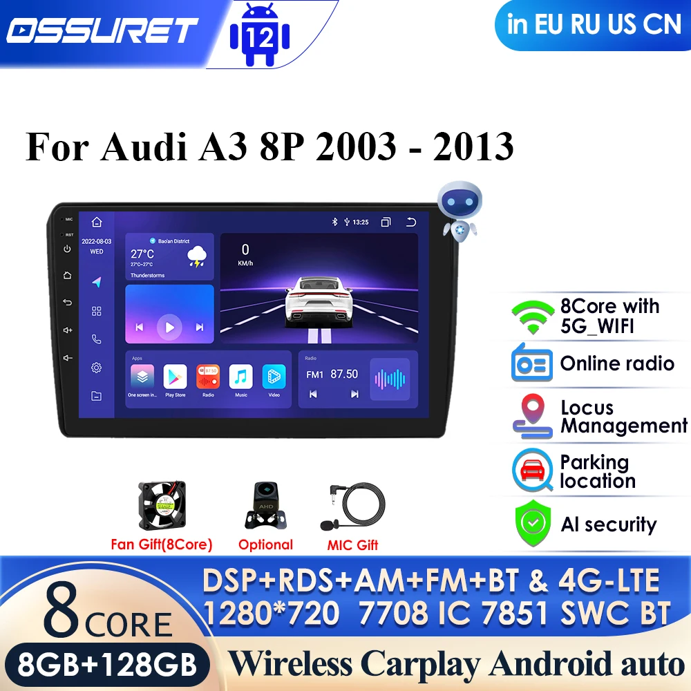 8g+128gb Ai Voice 2 Din Android Auto Radio For Audi A3 8p 2003 - 2013 Rs3 Sportback S3 Carplay ...