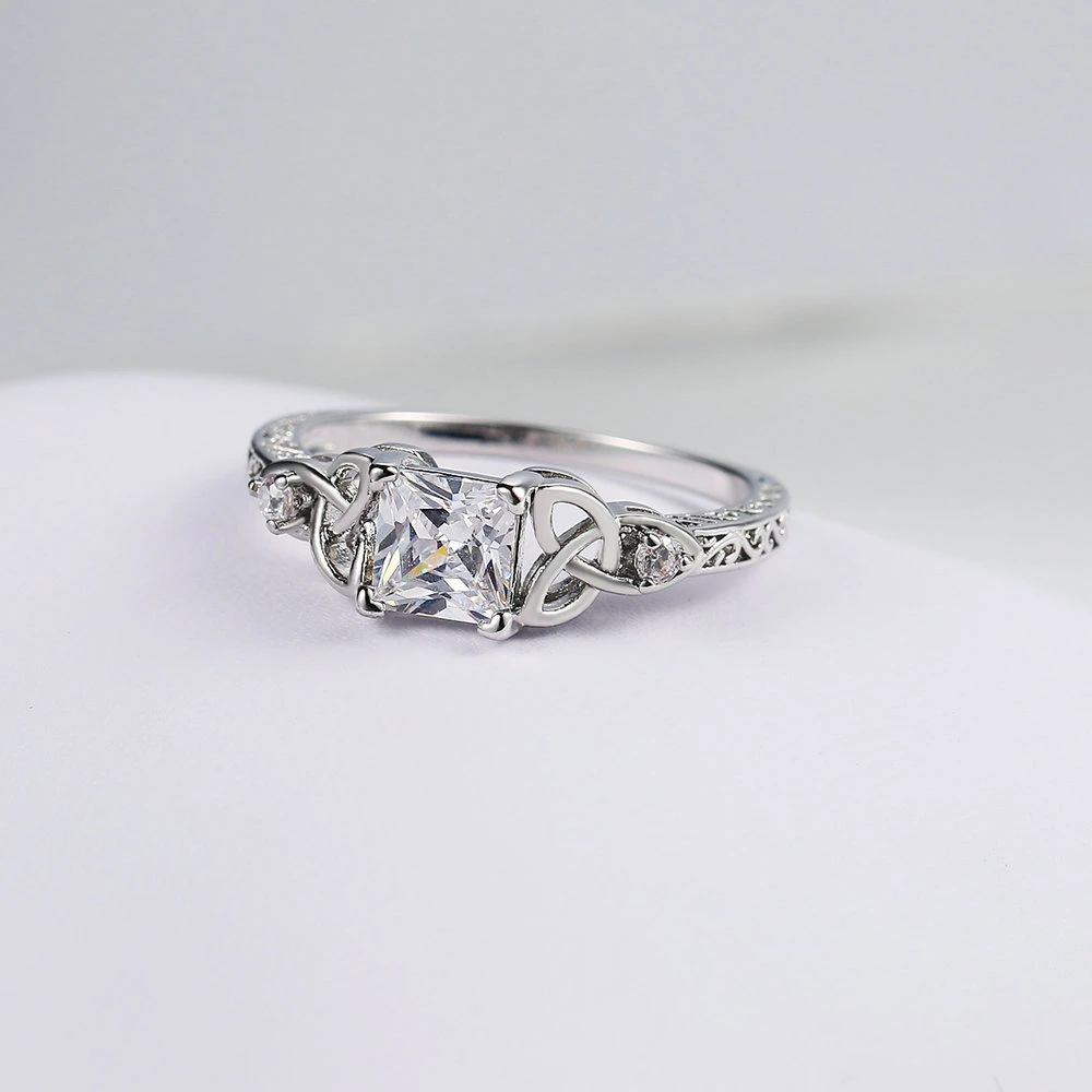 ZHOUYANG Wedding Engagement Rings For Women Delicate Hollow 4 Claws Zircon White Gold Color ...