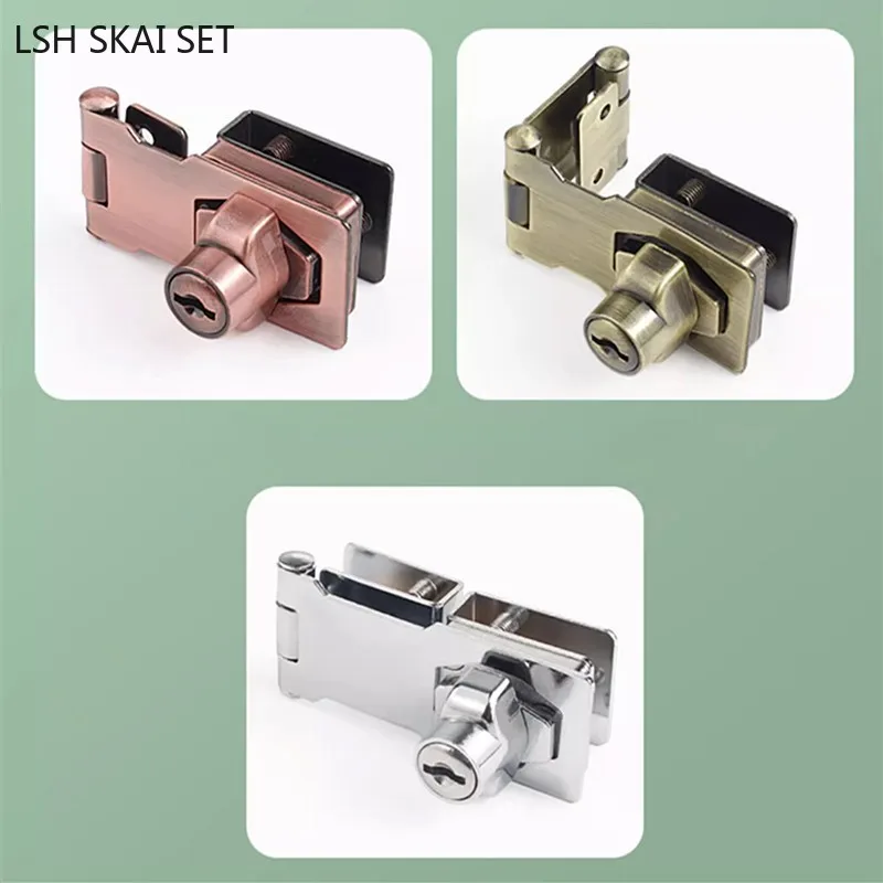 No-punch-Glass-Door-Lock-Store-Display-Cabinet-Lock-Zinc-Alloy-Double ...