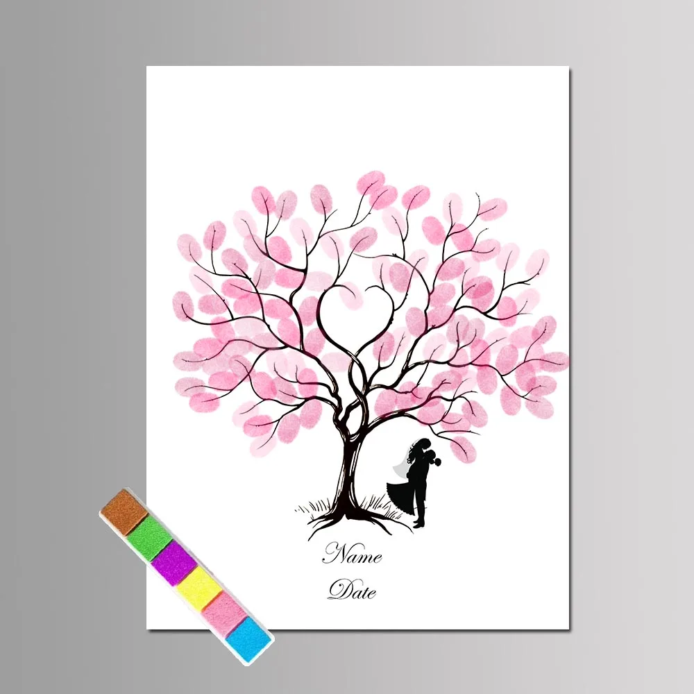 1PC Multi Size DIY Heart Wood Fingerprint Wedding Tree Guest Signature ...