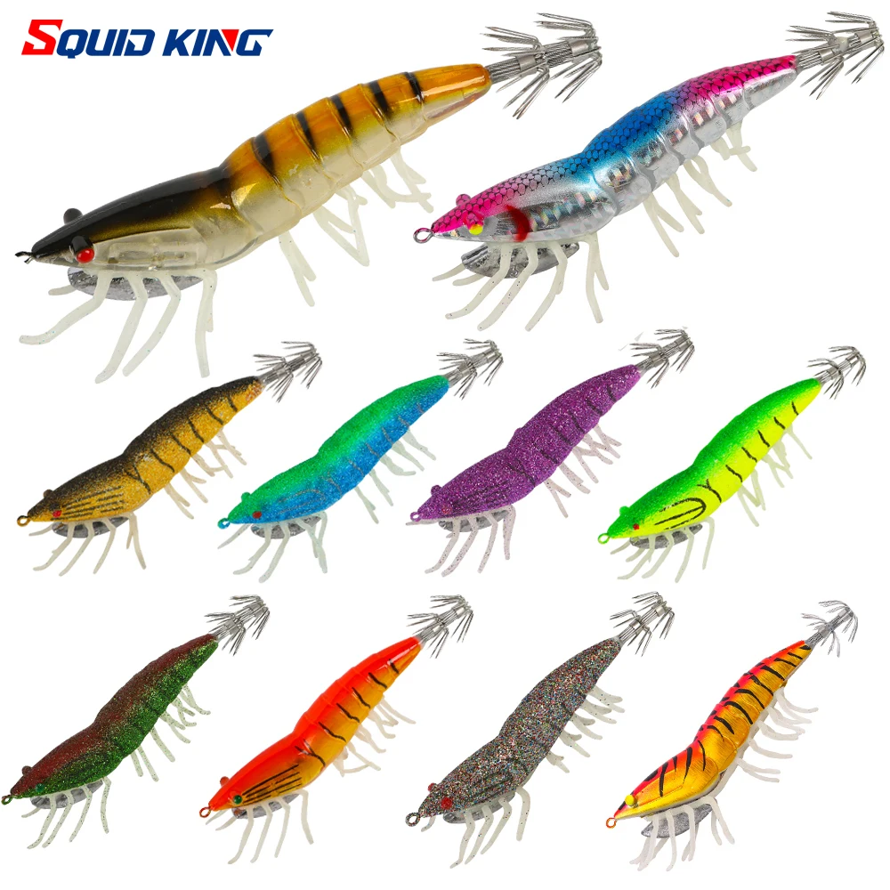 FSDZSO-21G-12G-Bait-Squid-Hook-Wood-Shrimp-Lures-Soft-foot-Jigs-Lifelike-Simulation-Silicone ...