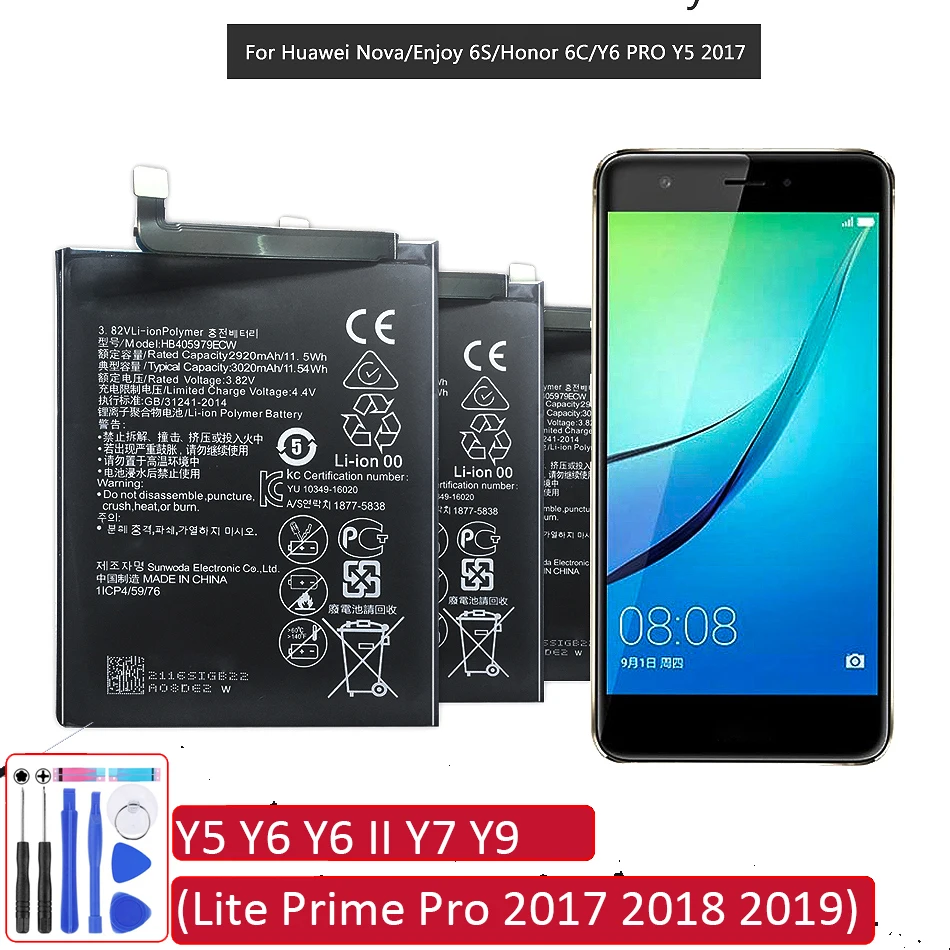 Hb405979ecw Battery For Huawei Y5 Y6 Y6 Ii Y7 Y9(lite Prime Pro 2017 ...