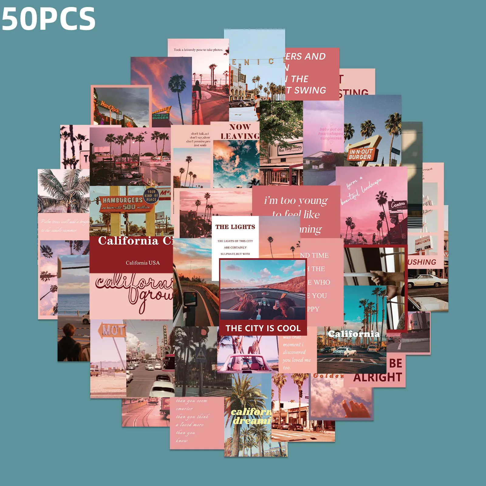 30/50PCS INS Style Pink Landscape Stickers Aesthetic California ...
