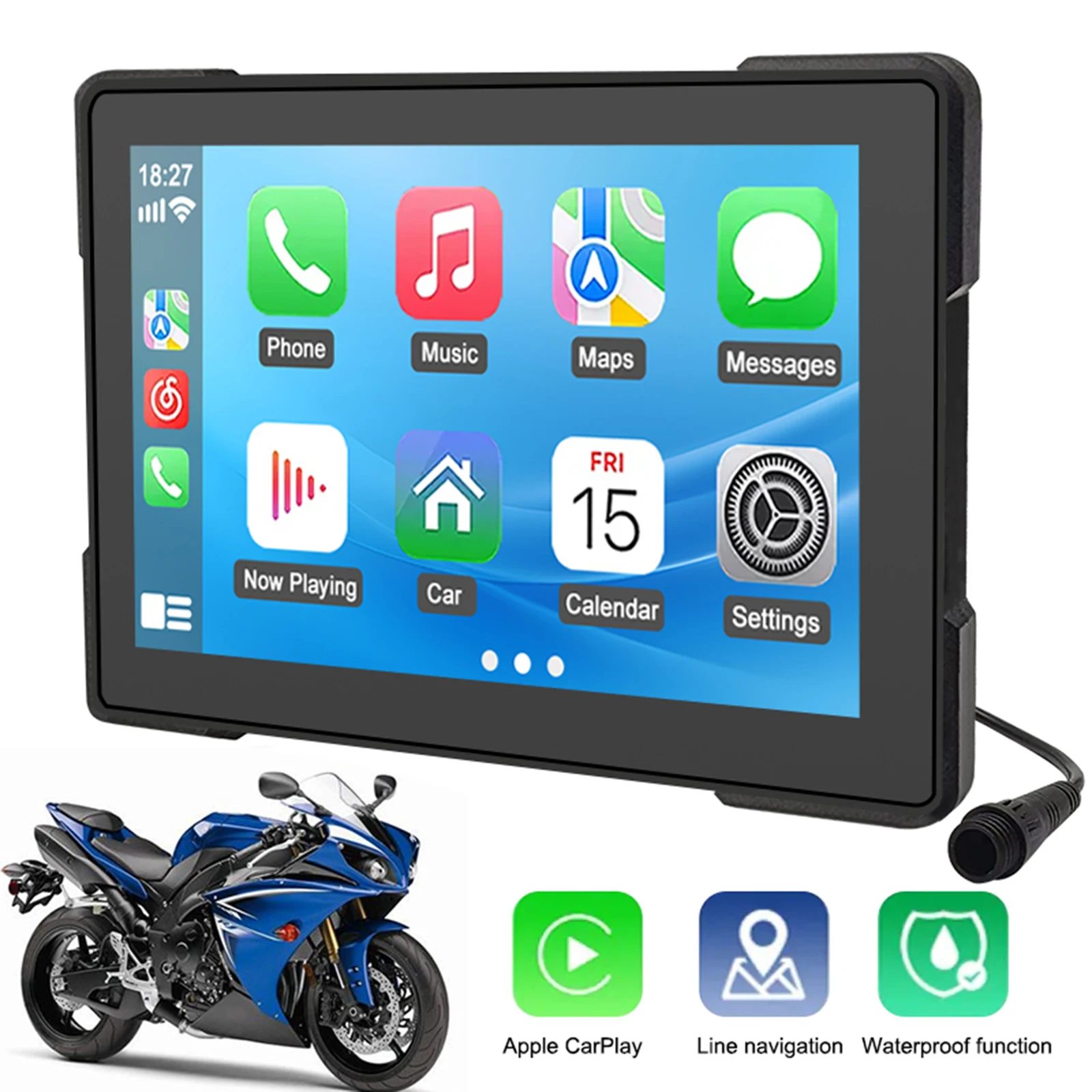 5 Inch Motorcycle Wireless Carplay Android Auto External Portable ...
