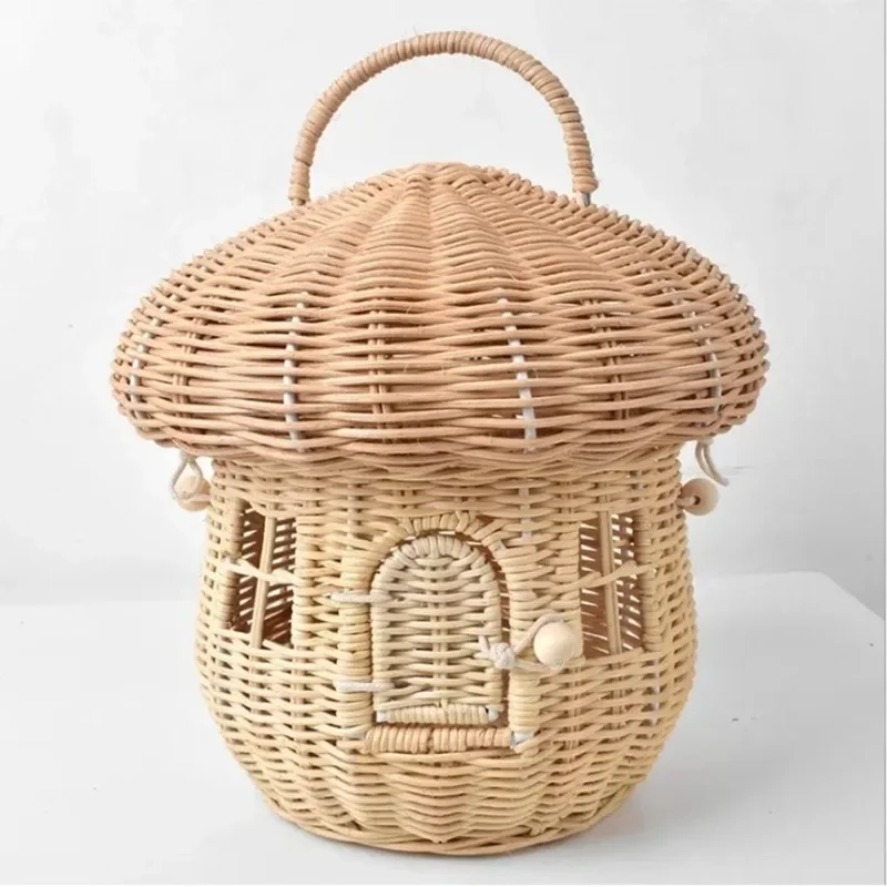 Cute-Rattan-Mushroom-Basket-Hand-Woven-Wicker-Storage-Baskets-Beach ...