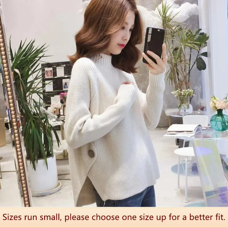 Abrigo-de-lana-de-Cuello-medio-alto-para-mujer-camisa-Base-de-punto ...