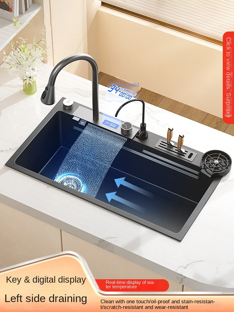 Nano-Kitchen-Sink-304-Stainless-Steel-Waterfall-Sink-Digital-Display ...