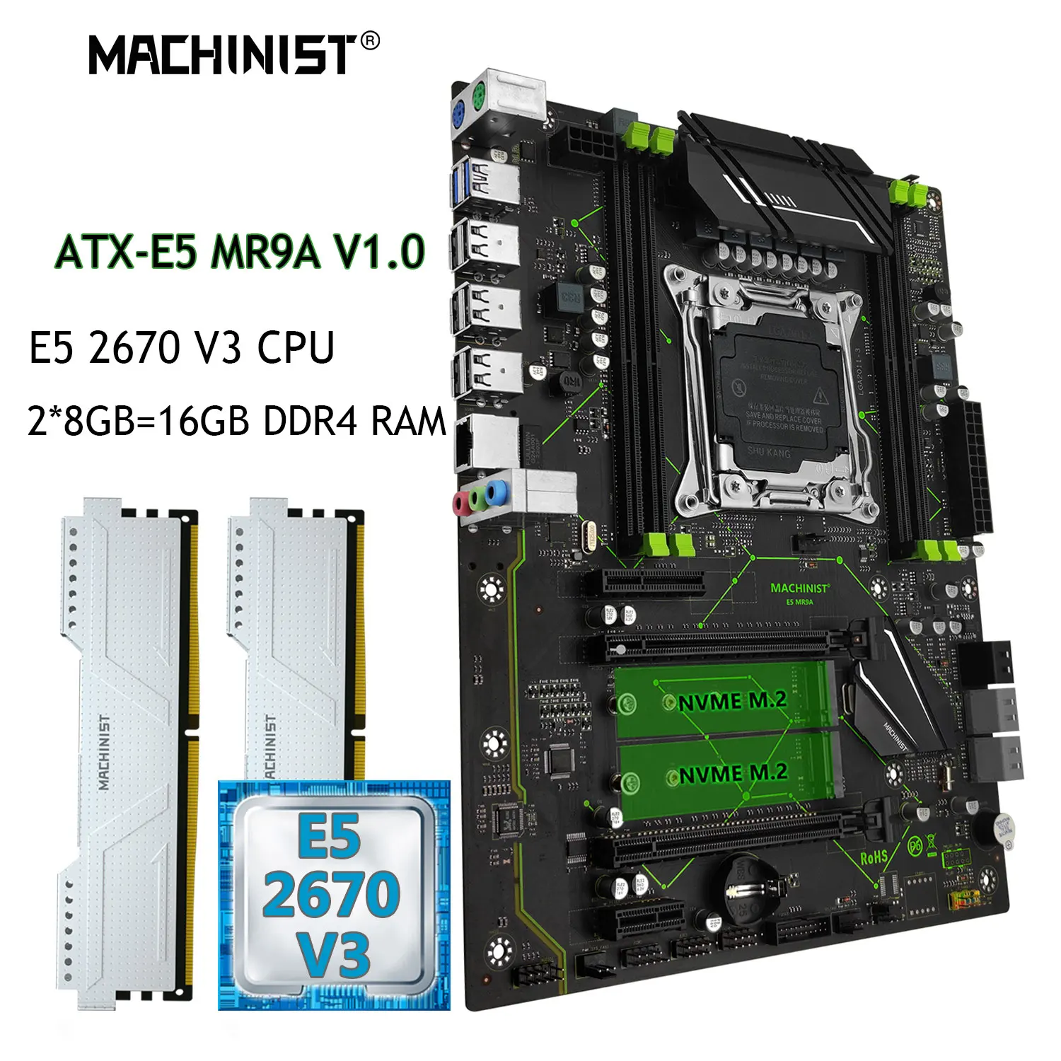 MASCHINIST X99 Motherboard Combo Xeon E5 2670 V3 Kit CPU DDR4 2*8G ...