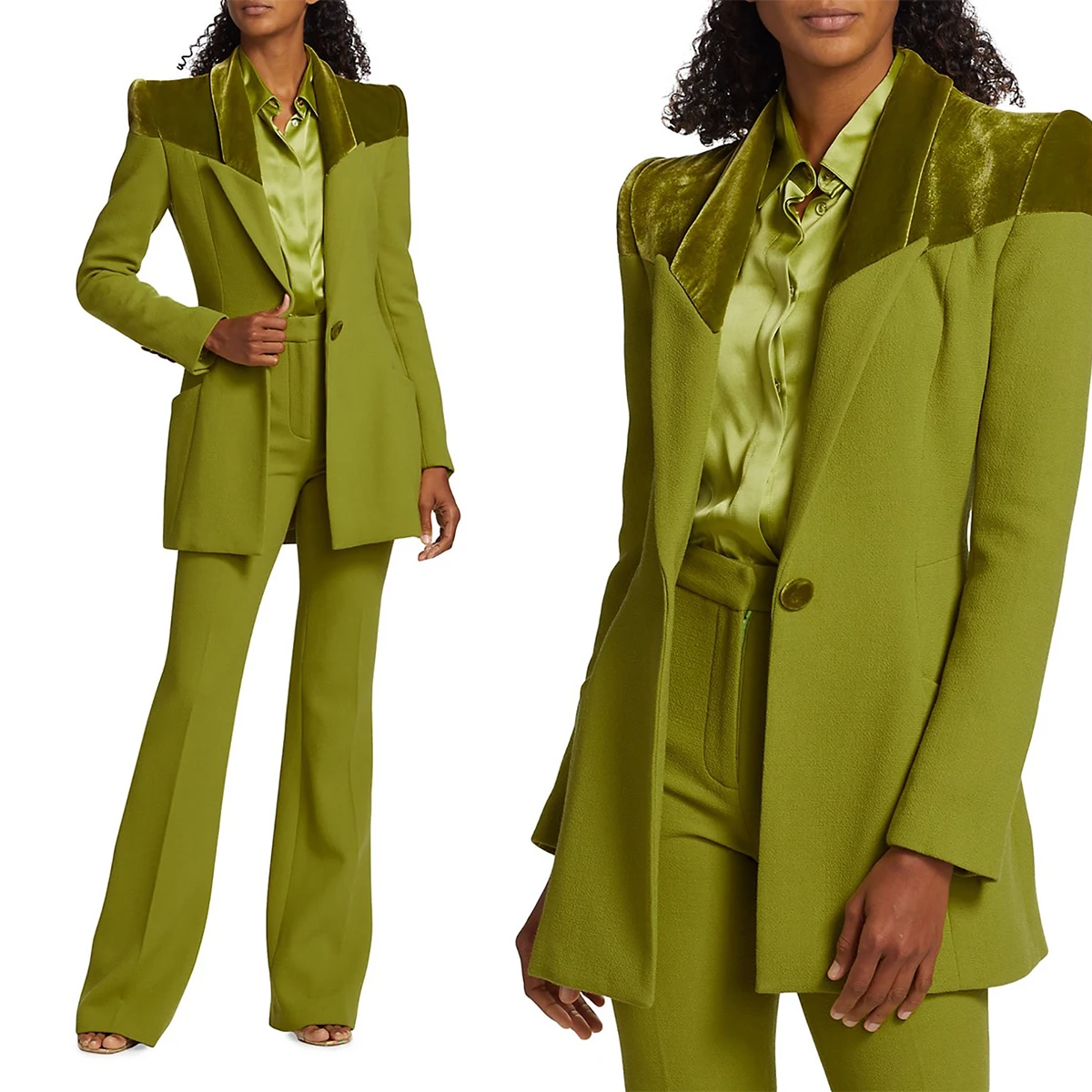 Groene-Damespakken-Broek-Blazer-Broek-Stiksels-Fluwelen-Moeder-Gast ...