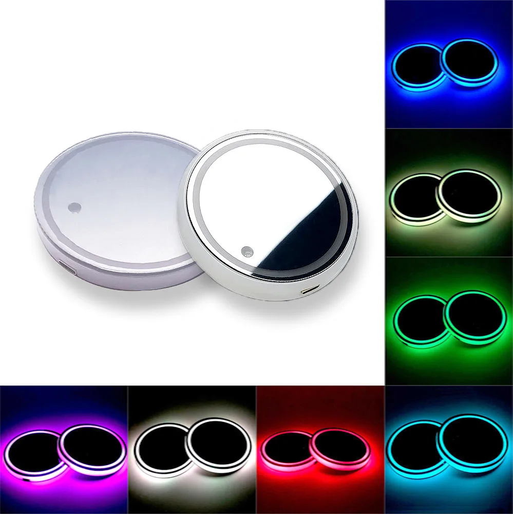 2X Auto Led Car Cup Holder Bottom Pad LED Hub Lamp Cover Trim ...