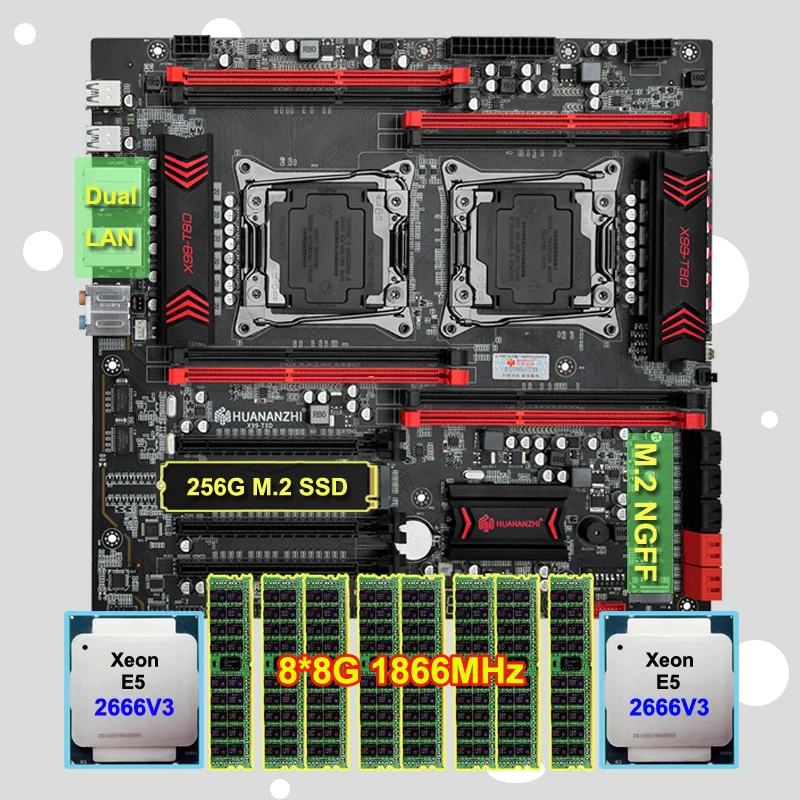 Huananzhi X99-t8d Dual Cpu Motherboard With 256g M.2 Nvme Ssd 2*xeon ...