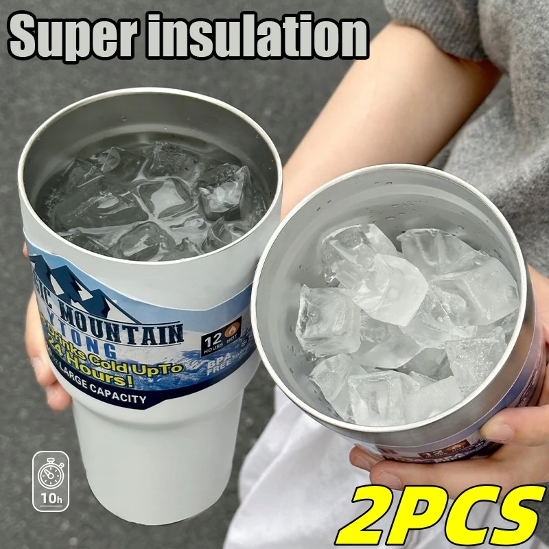 2PCS-30Oz-Portable-Stainless-Steel-Water-Bottle-with-Straw-Thermos ...