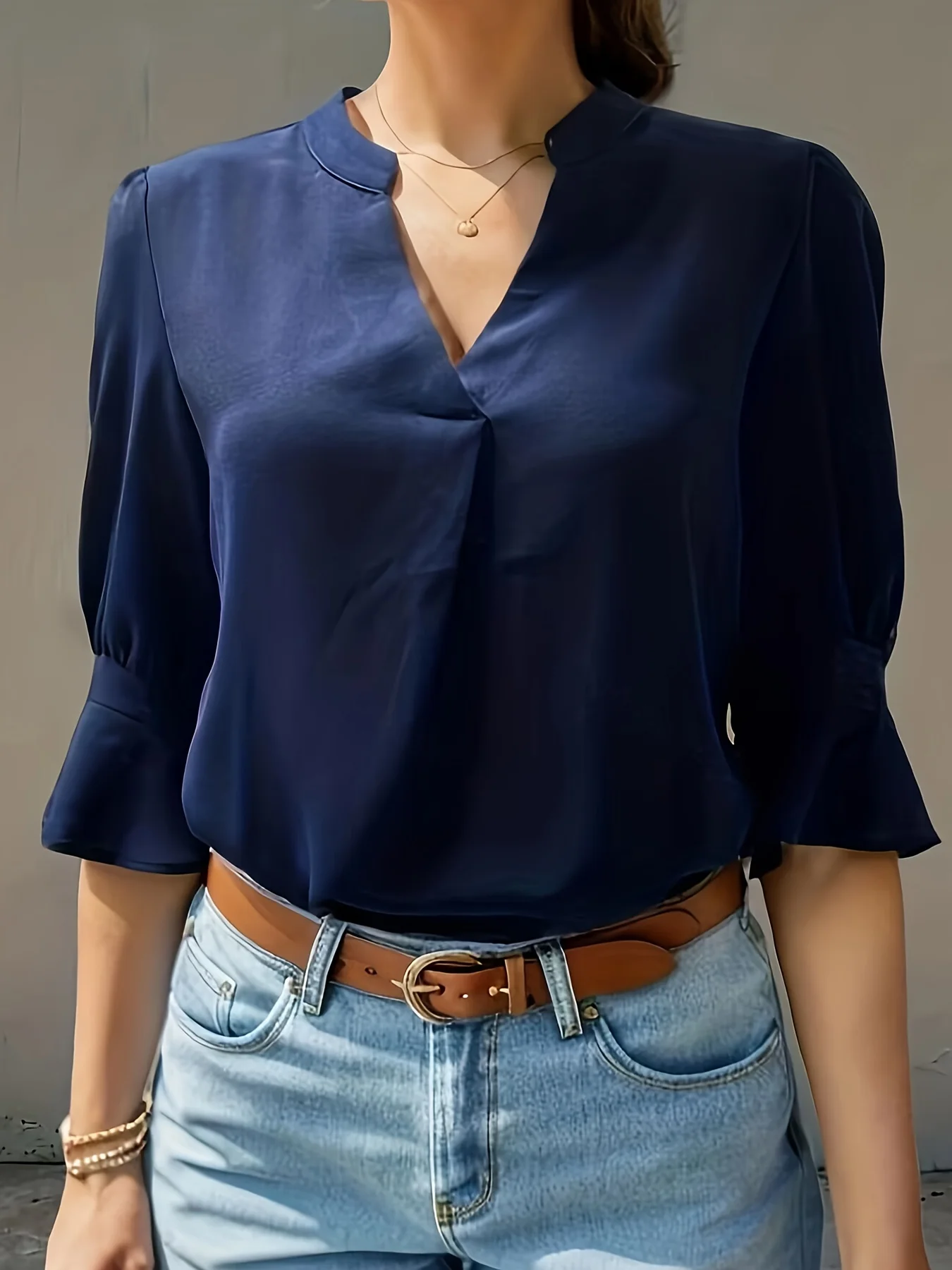 Women-Fashion-Solid-Color-Blouses-Shirts-Casual-V-Neck-Half-Sleeve-Tops ...