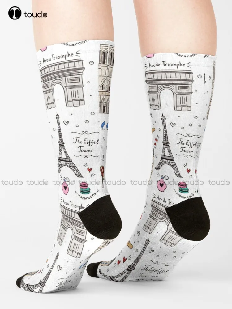 Paris-Pattern-Colors-France-Eiffel-Tower-Cafe-Socks-Soccer-Socks-Women ...