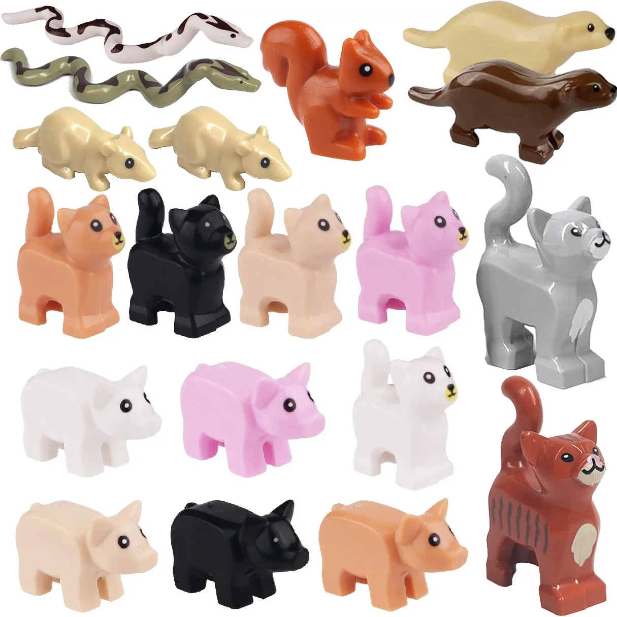 MOC-Baby-Animals-Cat-Building-Blocks-Pig-Piggy-Kitten-Black-Rat-Wolf ...