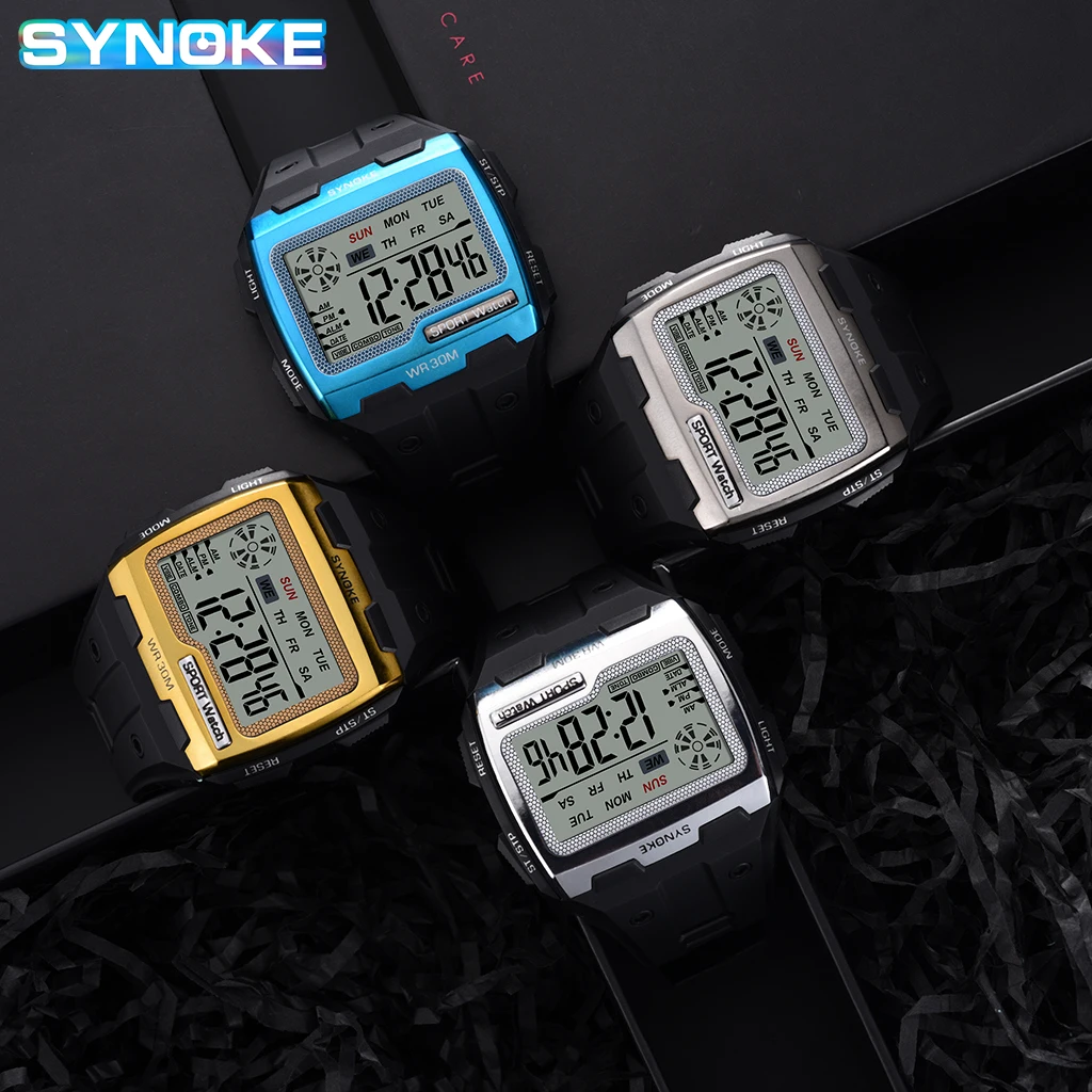 SYNOKE Men Digital Watches New Arrival Big Square Dial Alarm Week ...