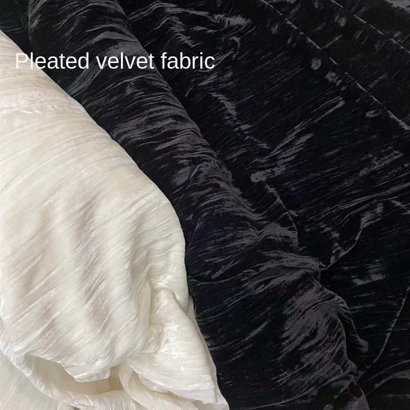 Black Color & Pleats Velvet Fabric Wrinkle Pleuche Cloth Treatment ...