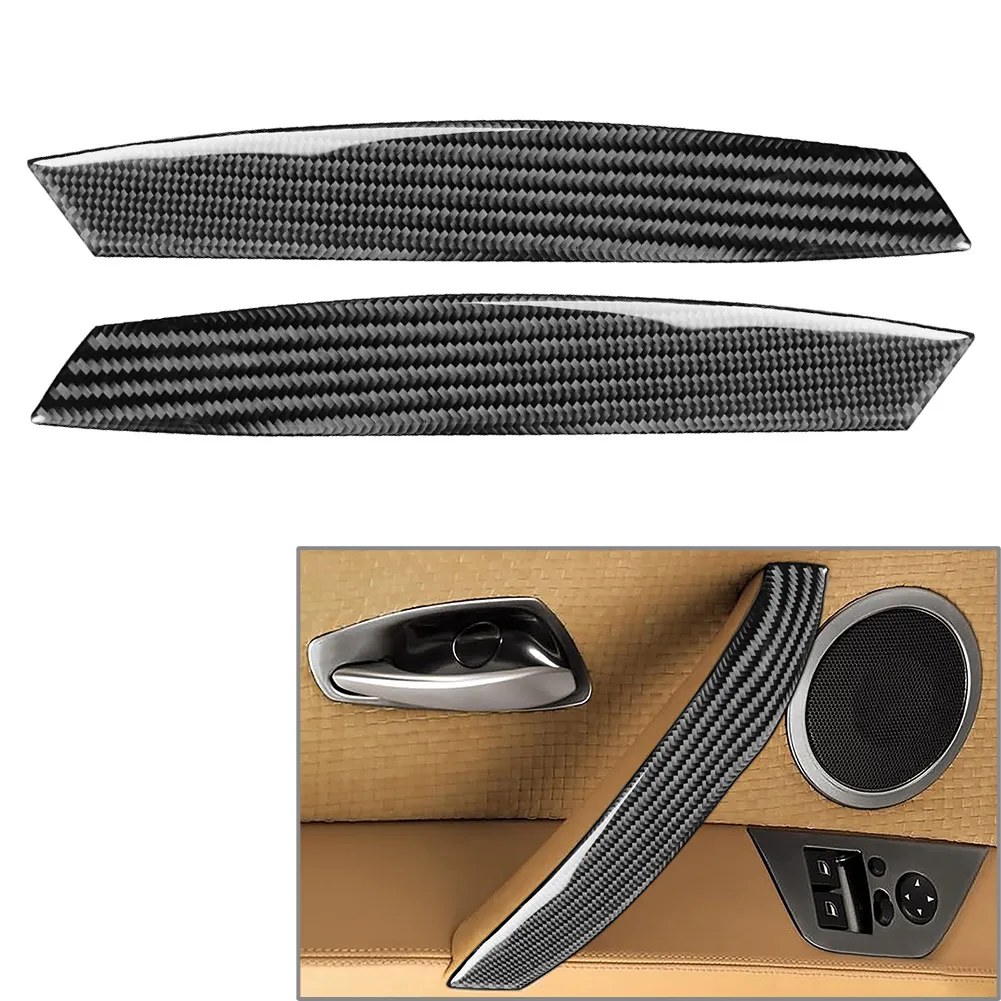 2-Pcs-Car-Interior-Door-Handle-Strip-Cover-Carbon-Fiber-Decoration ...