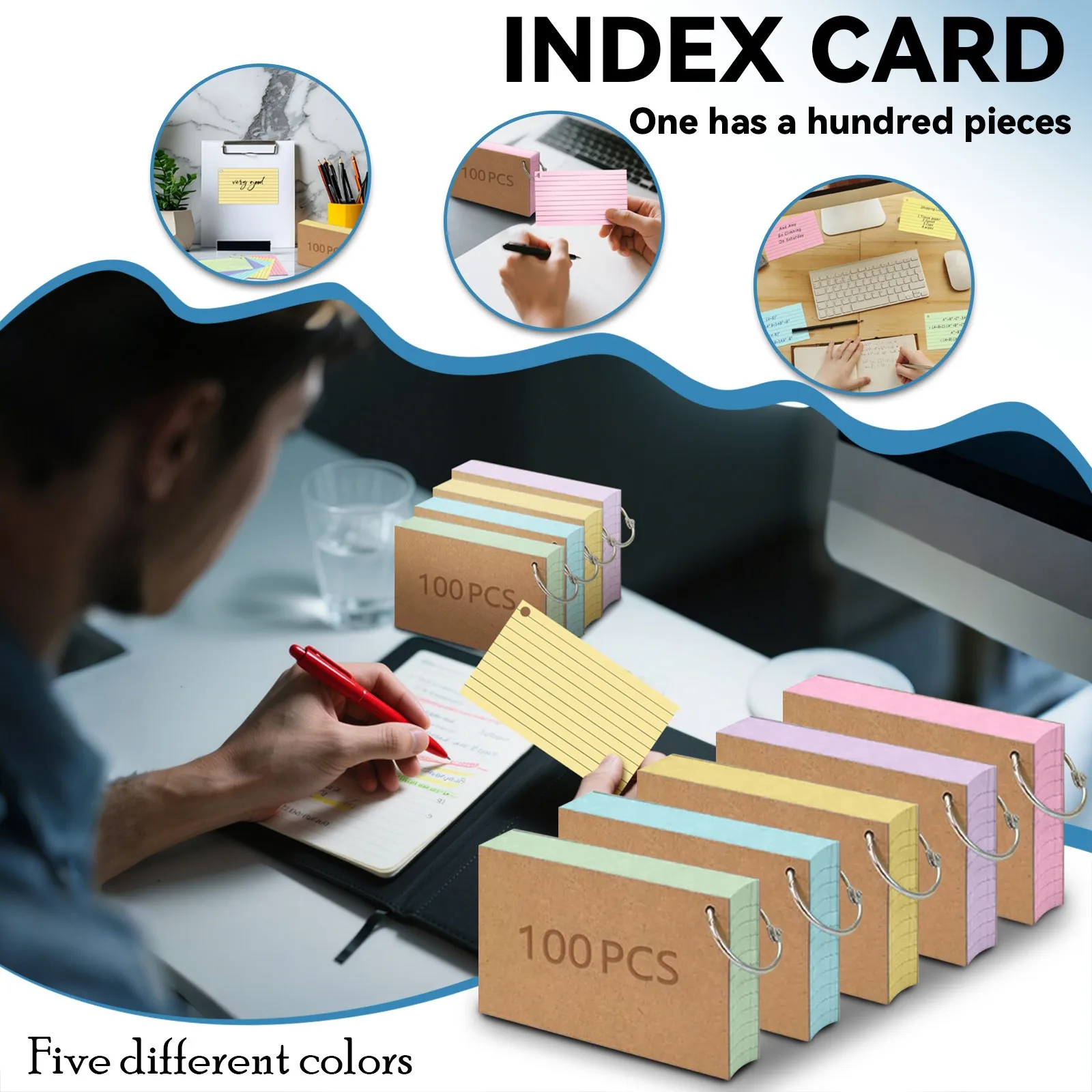 100pcs Portable Colored Index Cards with Ring Colorful Flash Cards ...